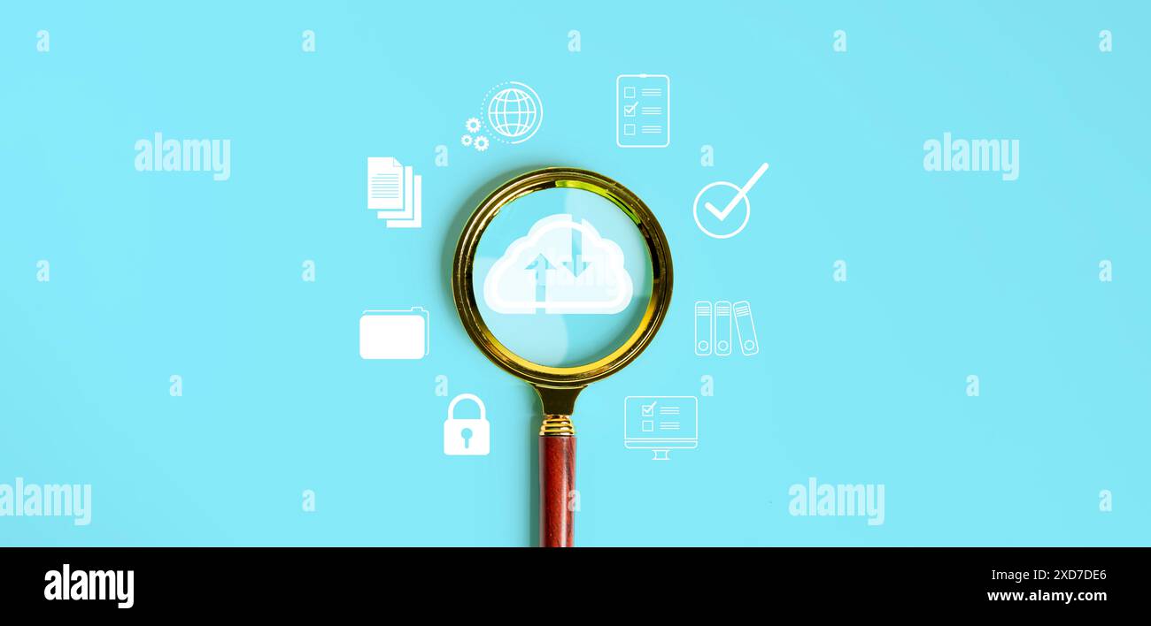 Magnifying glass focus to cloud technology icon for cloud storage ...