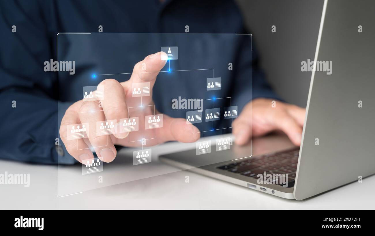 Business workflow process management concept. Workflow automation system with data diagram of ...