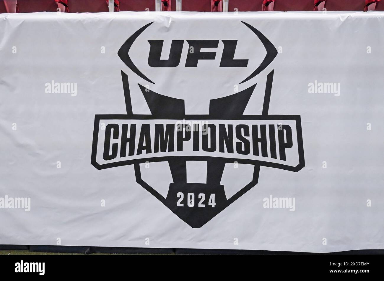 ST. LOUIS, MO - JUNE 16: A banner with the UFL Championship logo hangs ...