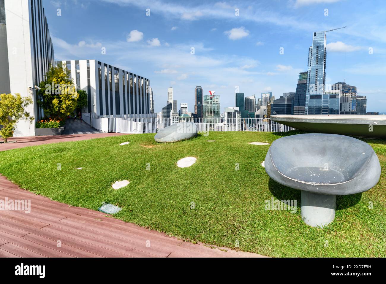 Amazing rooftop park. Scenic outside terrace with garden and beautiful ...