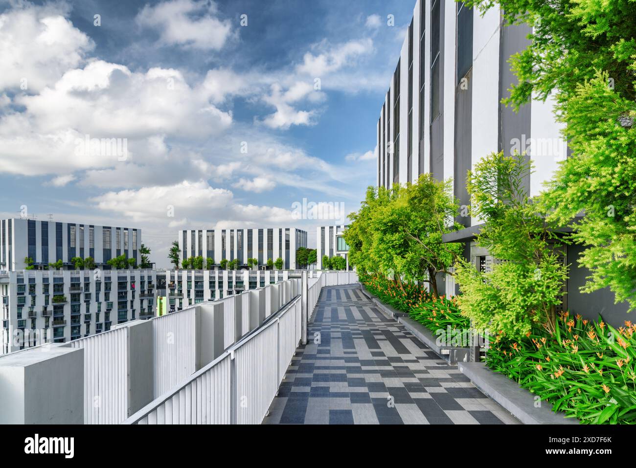 Amazing rooftop garden. Scenic outside terrace with park and beautiful ...