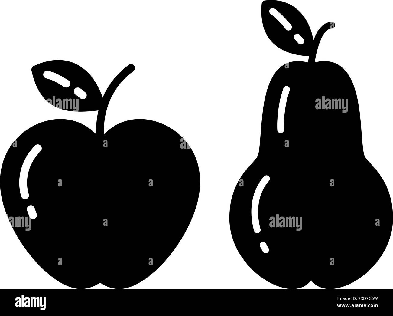 Apple and Pear Silhouette seasonal fruit with leaf. Logo, icon design ...