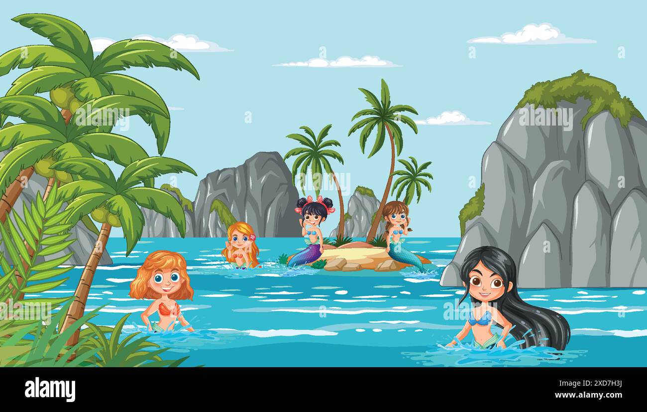 Mermaids enjoying a sunny day in the ocean Stock Vector Image & Art - Alamy