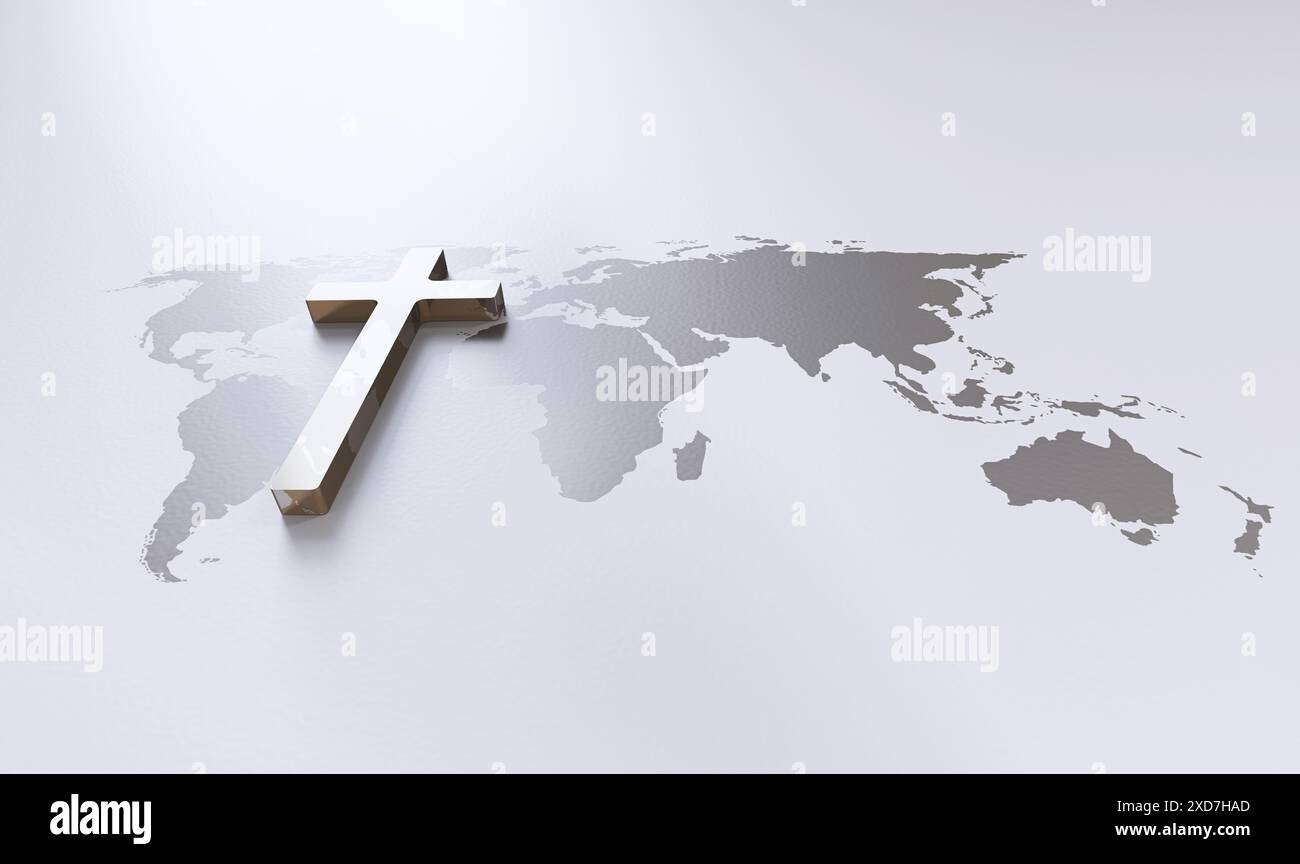 Cross of Jesus Christ and world map background, church mission, gospel ...