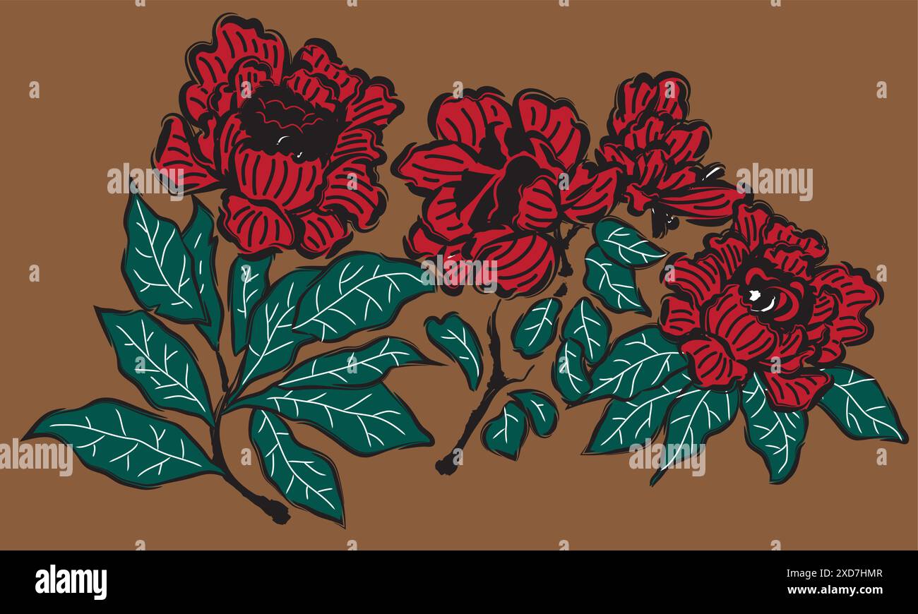 Peony's vector in wood carving style Stock Vector Image & Art - Alamy