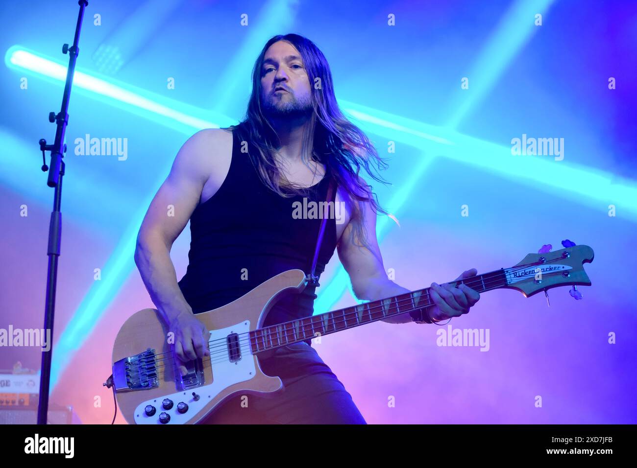 Bass player Luke with The RPJ Band performing live on stage at the Isle ...