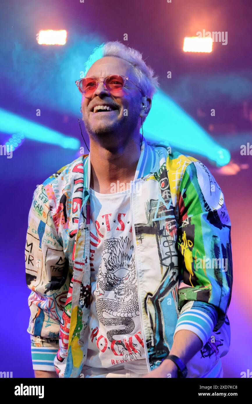 Newport, UK. 20th June, 2024. Lead singer Rick Parfitt Jr with The RPJ ...