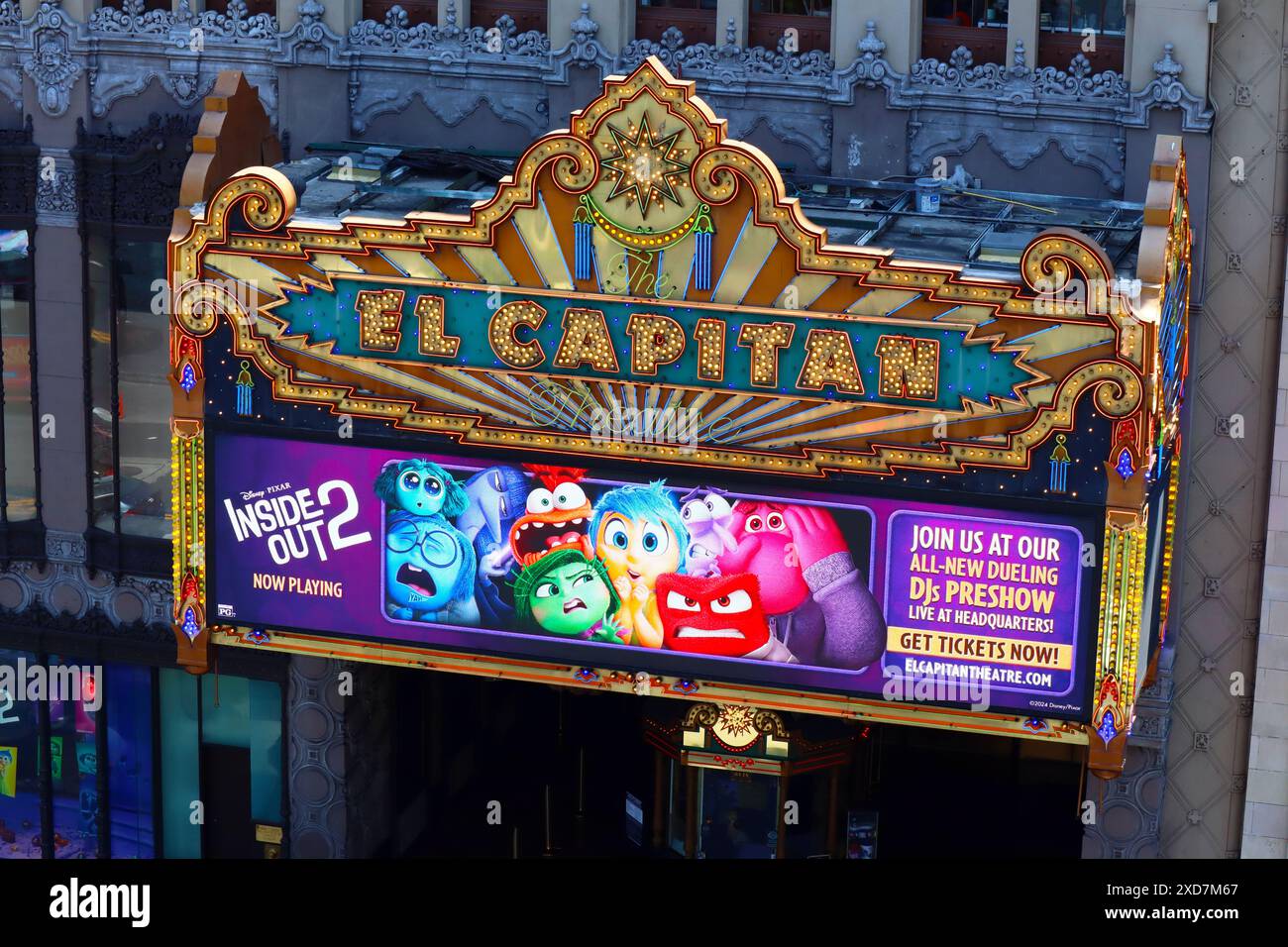 The El Capitan Theatre with the Disney Pixar Inside Out 2 movie. The El ...
