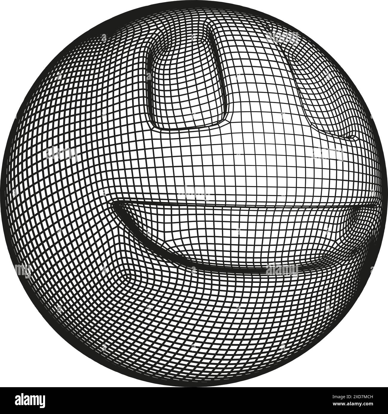 Smile ball 3D emoticon in y2k or brutalism style. Grid or wireframe ...