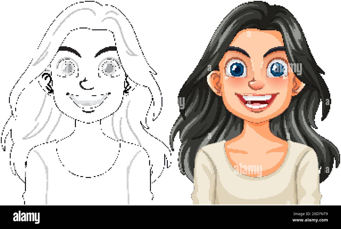 Color and outline versions of a smiling woman Stock Vector Image & Art ...