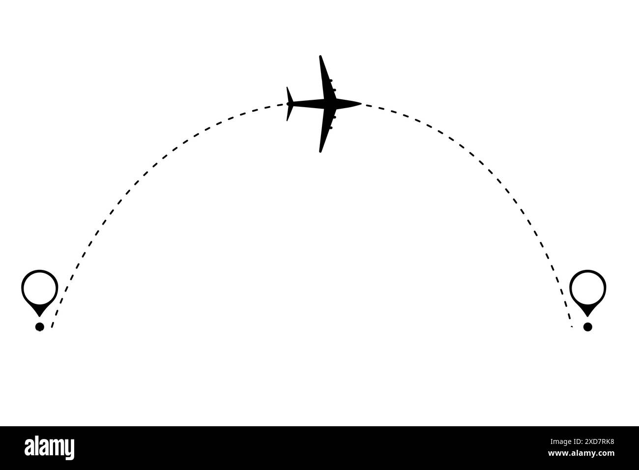 Itinerary dashed trace heart shape, line airplane flight, dotted path ...