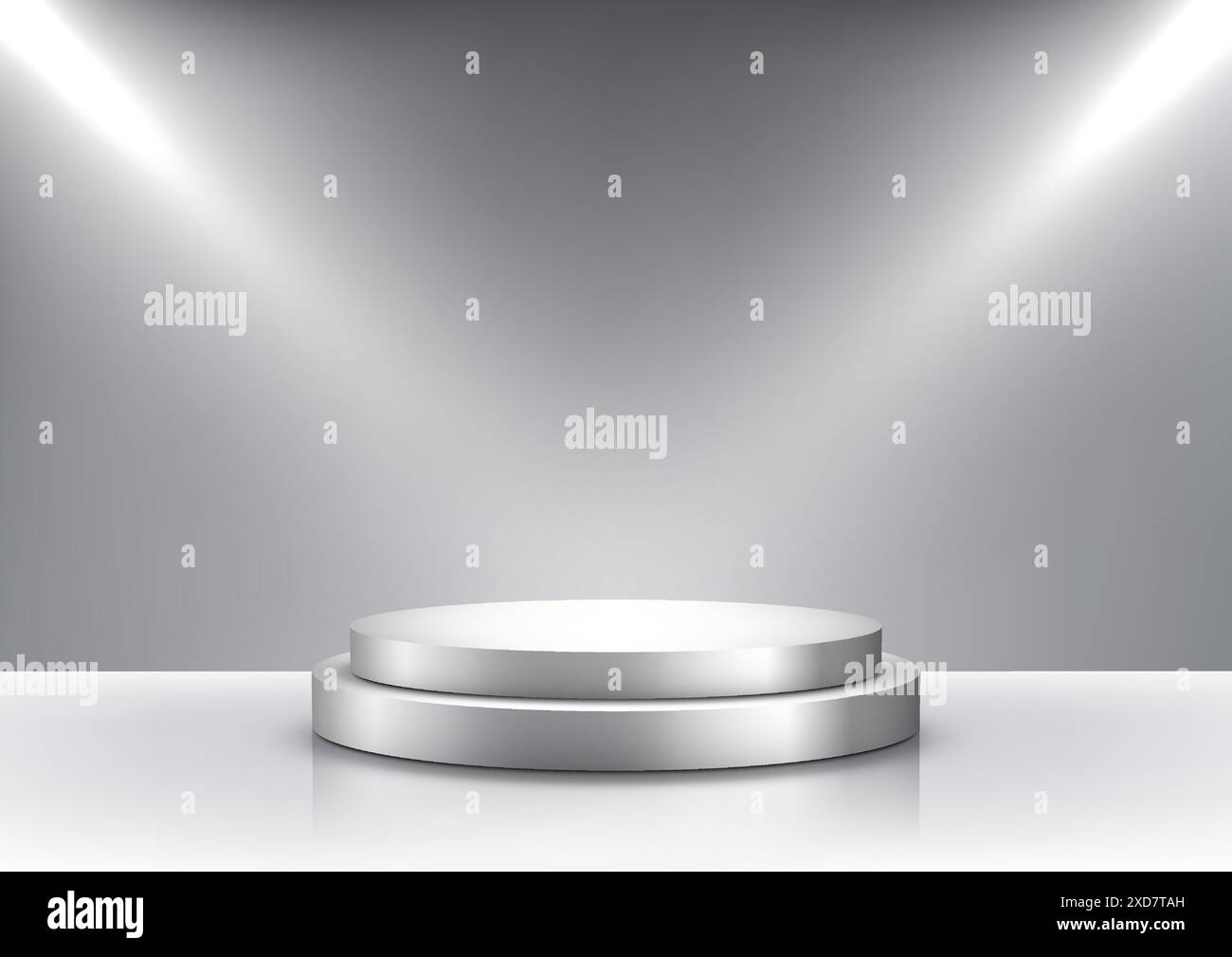 3D Silver Metal Podium with Spotlight Illuminates on Dark Gray ...