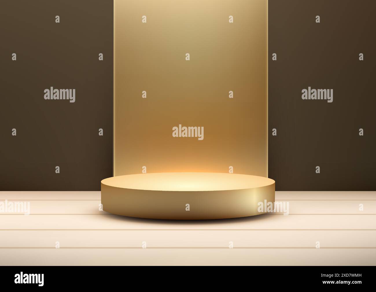 Luxurious 3D Gold Podium with Golden Backdrop and Spotlight on Wooden ...