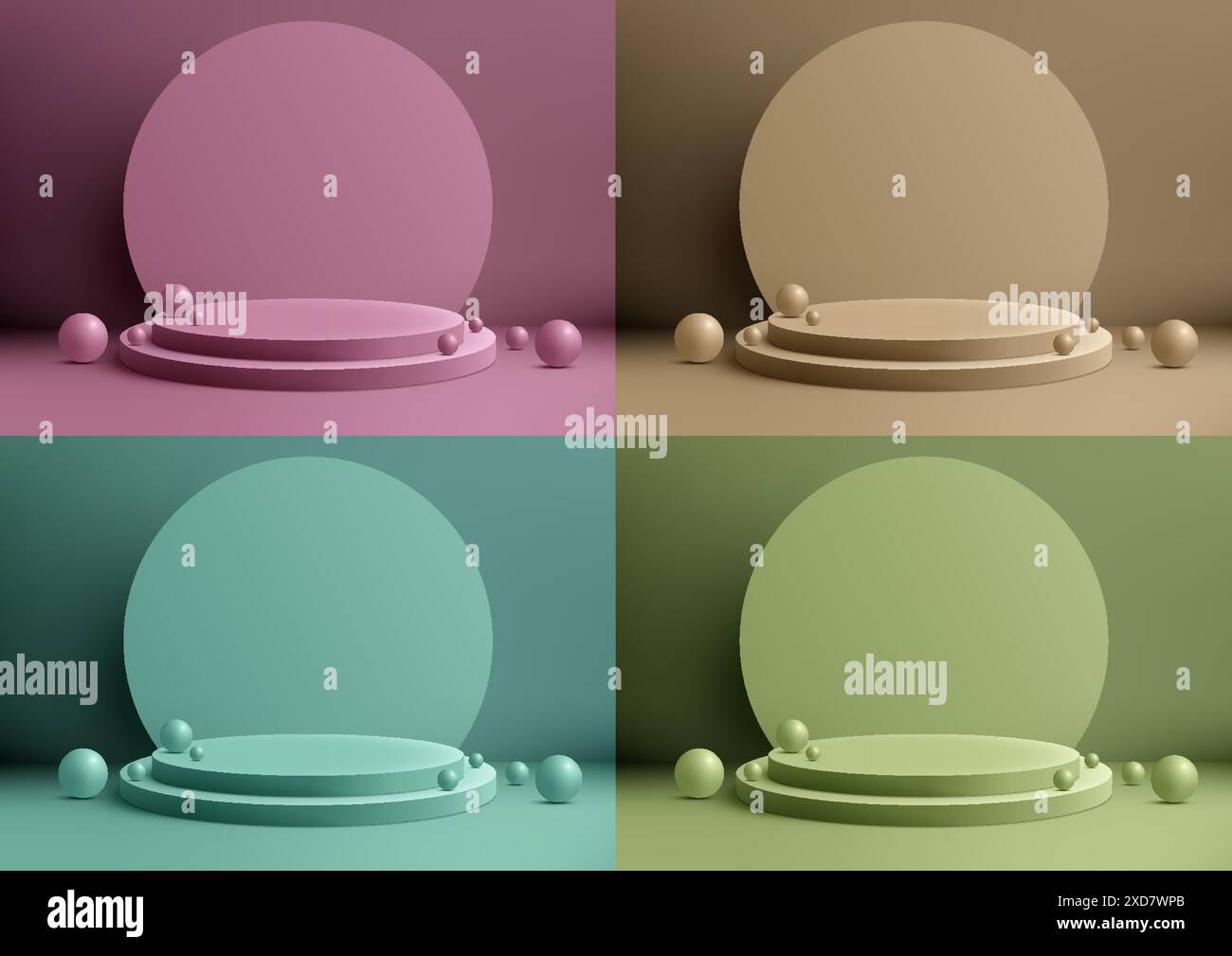 3D podium with circle backdrop and many balls elements on a background ...