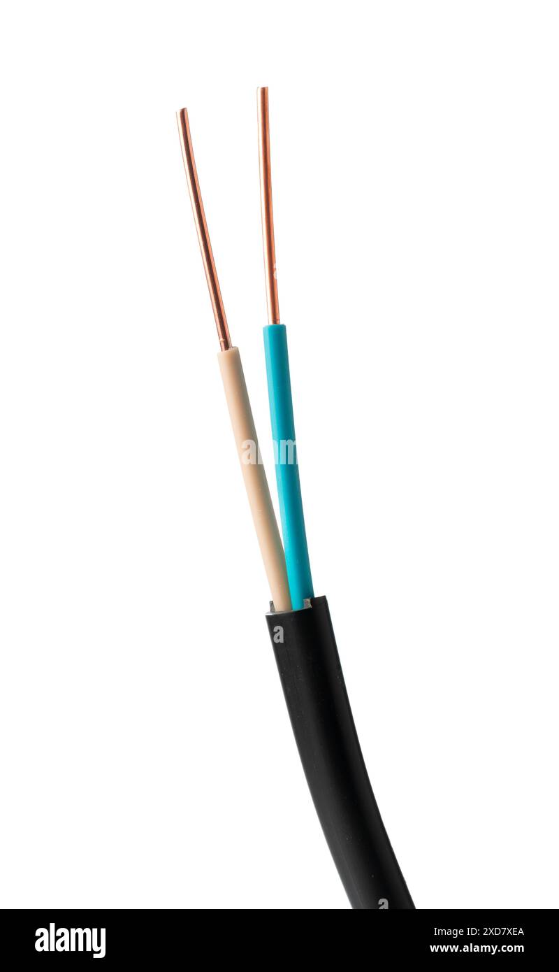 Electrical Cable With Exposed Copper Wires Stock Photo - Alamy