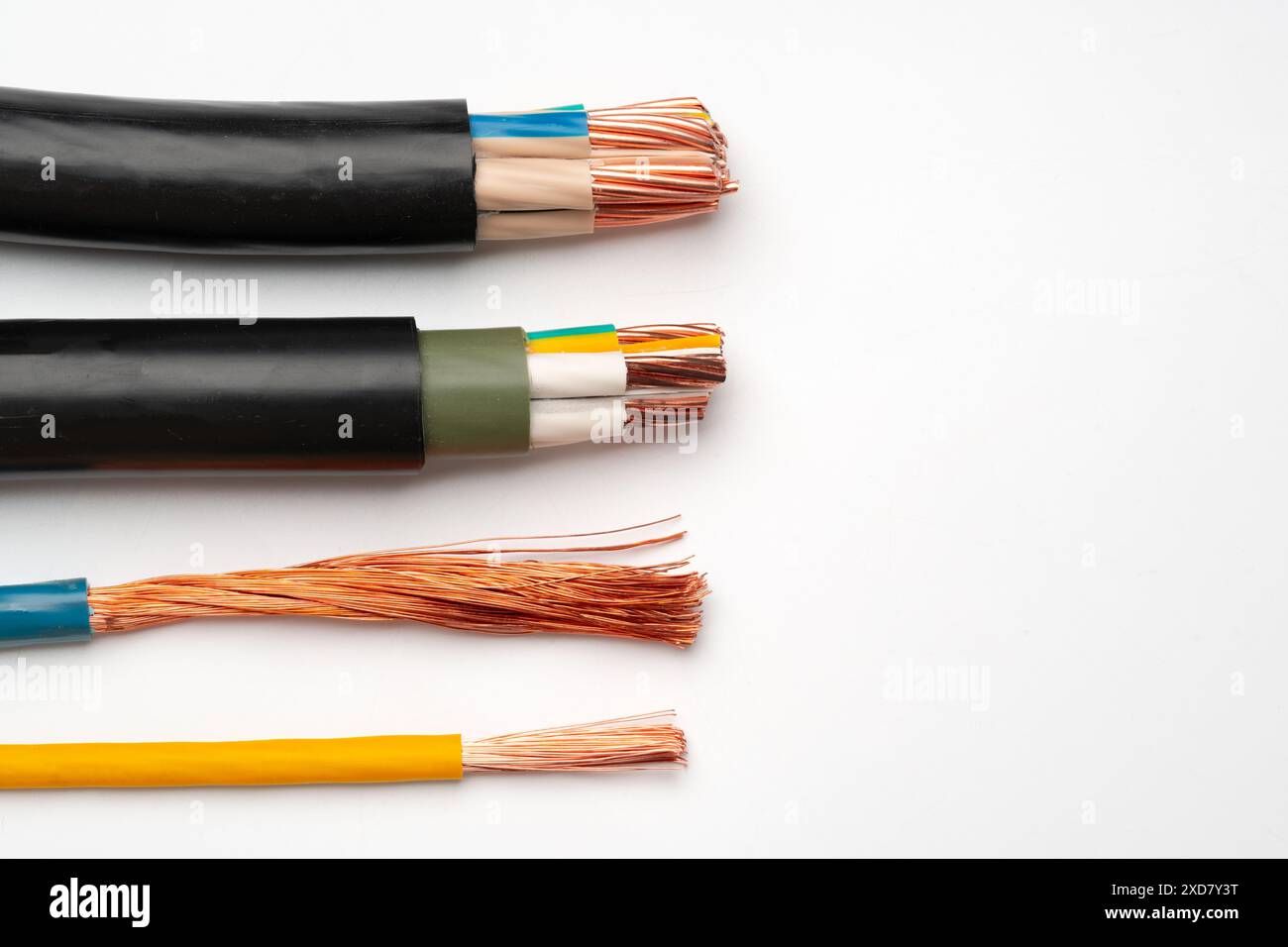 Various Electrical Wires With Exposed Copper Strands on White ...