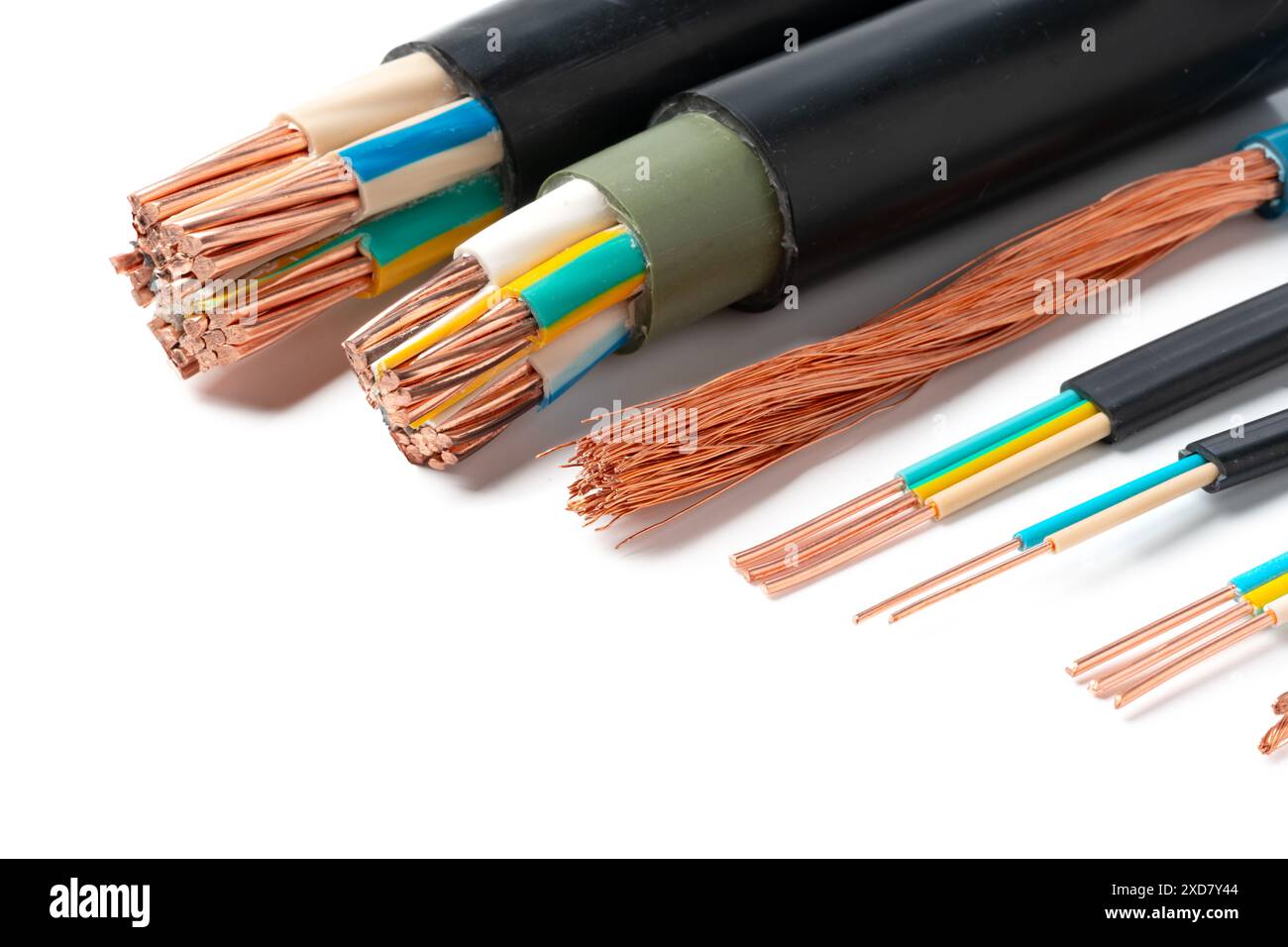 Various Electrical Wires With Exposed Copper Strands on White ...
