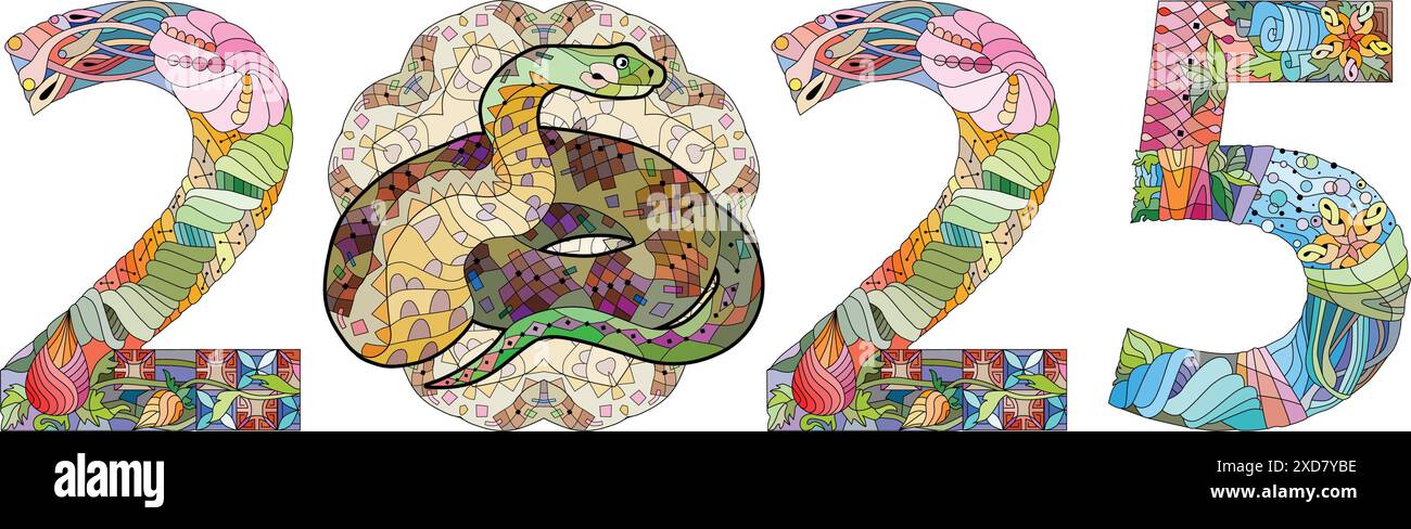 Hand drawn zentangle snake number 2025 for t-shirt and other ...