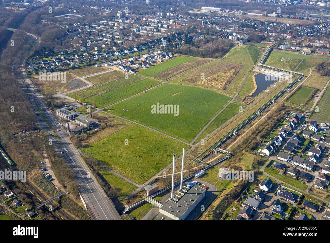 Aerial view, construction site and new development area WohnSiedlung Am ...