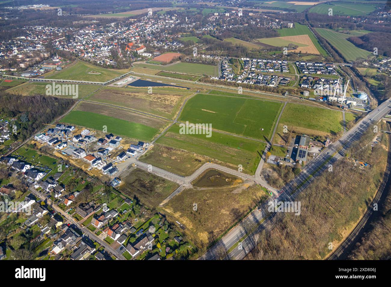 Aerial view, construction site and new development area WohnSiedlung Am ...