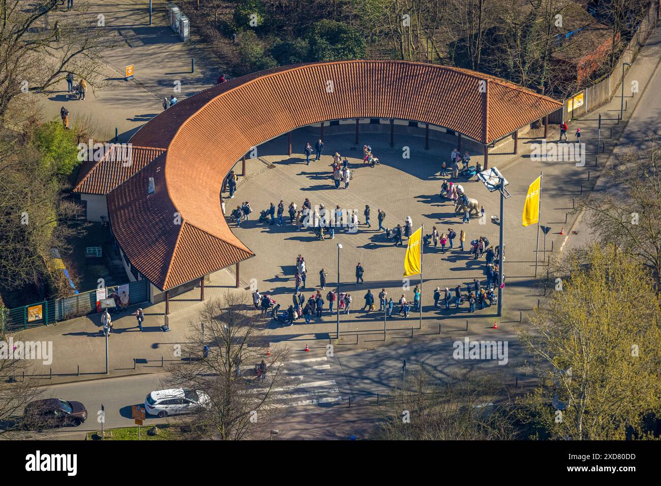 Aerial view, ZOOM Erlebniswelt, zoo and animal park, hall and entrance ...