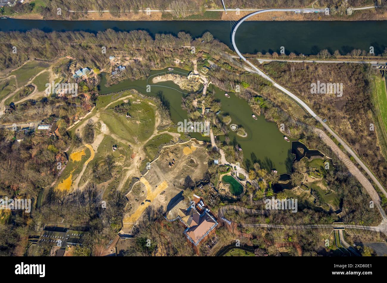 Aerial view, ZOOM Erlebniswelt, zoo and animal park, with a boat trip ...