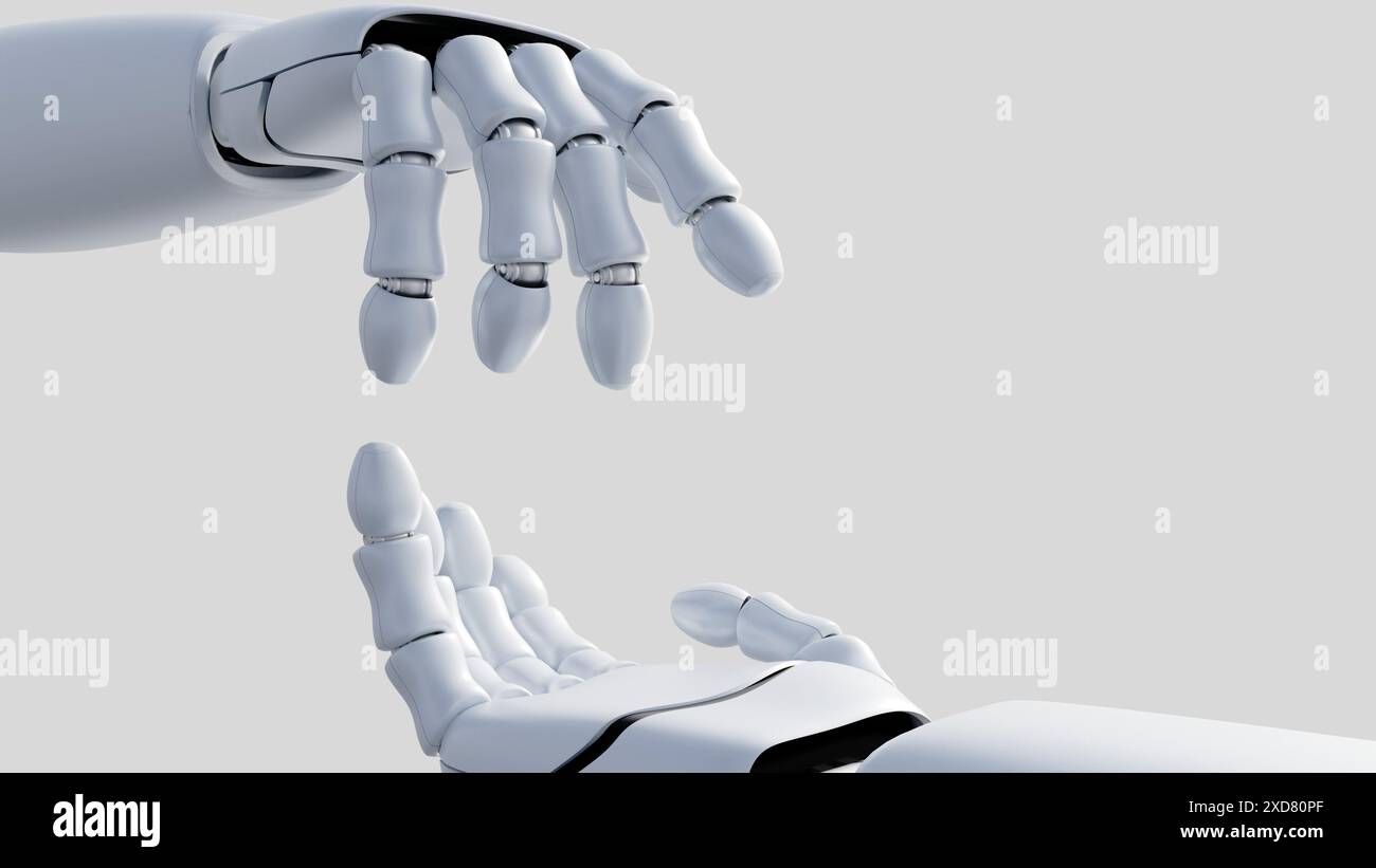 3d rendering of close up view of isolated robotic hands, AI technology ...