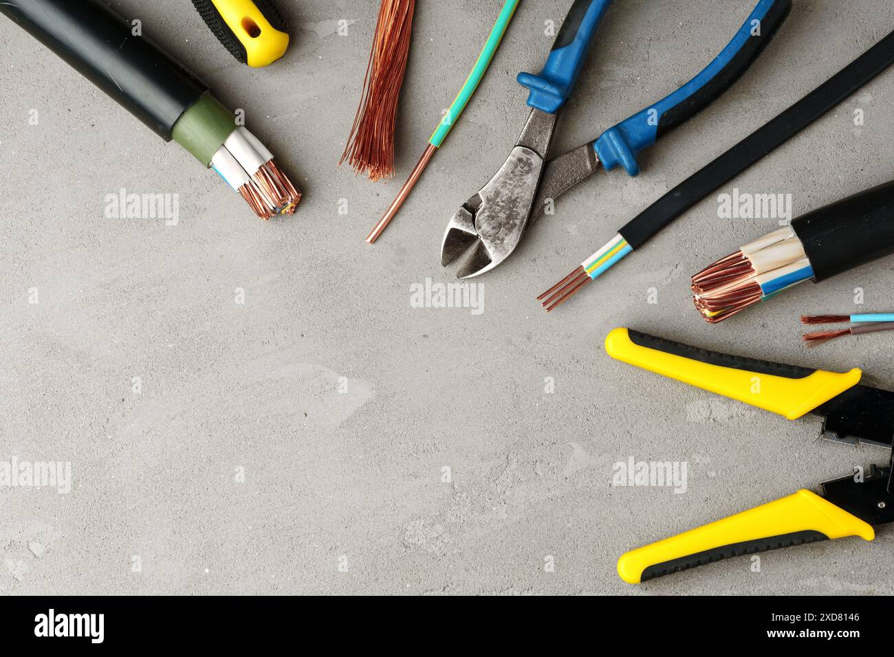 Electrical Tools and Wires on Gray Surface Stock Photo - Alamy