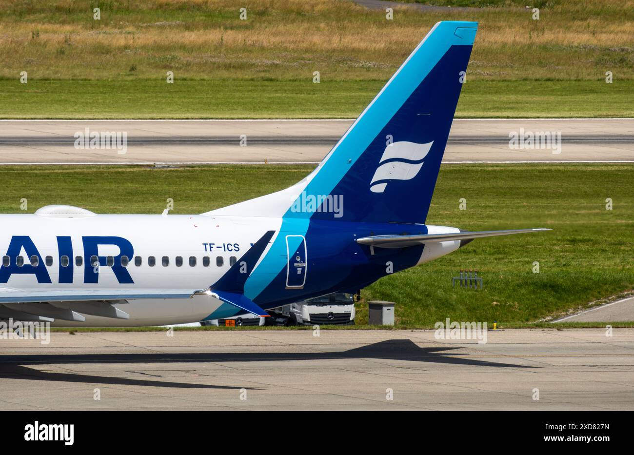 Geneva Switzerland June 18 2024 Sign And Logo On An Boeing 737 8 geneva-switzerland-june-18-2024-sign-and-logo-on-an-boeing-737-8