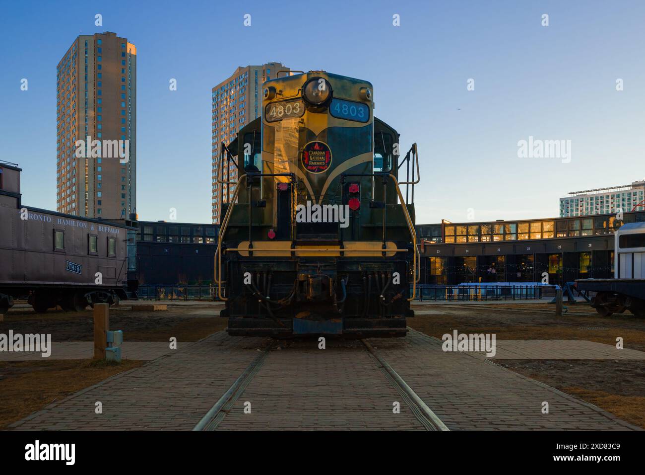 Old train collection at Toronto Railway Museum in Roundhouse Park in ...