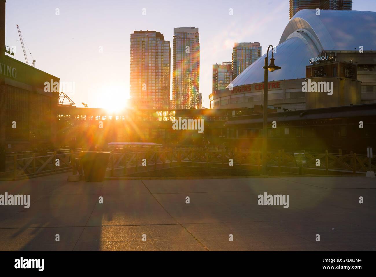 Rogers centre and CN tower at sunset time. Baseball stadium and new ...