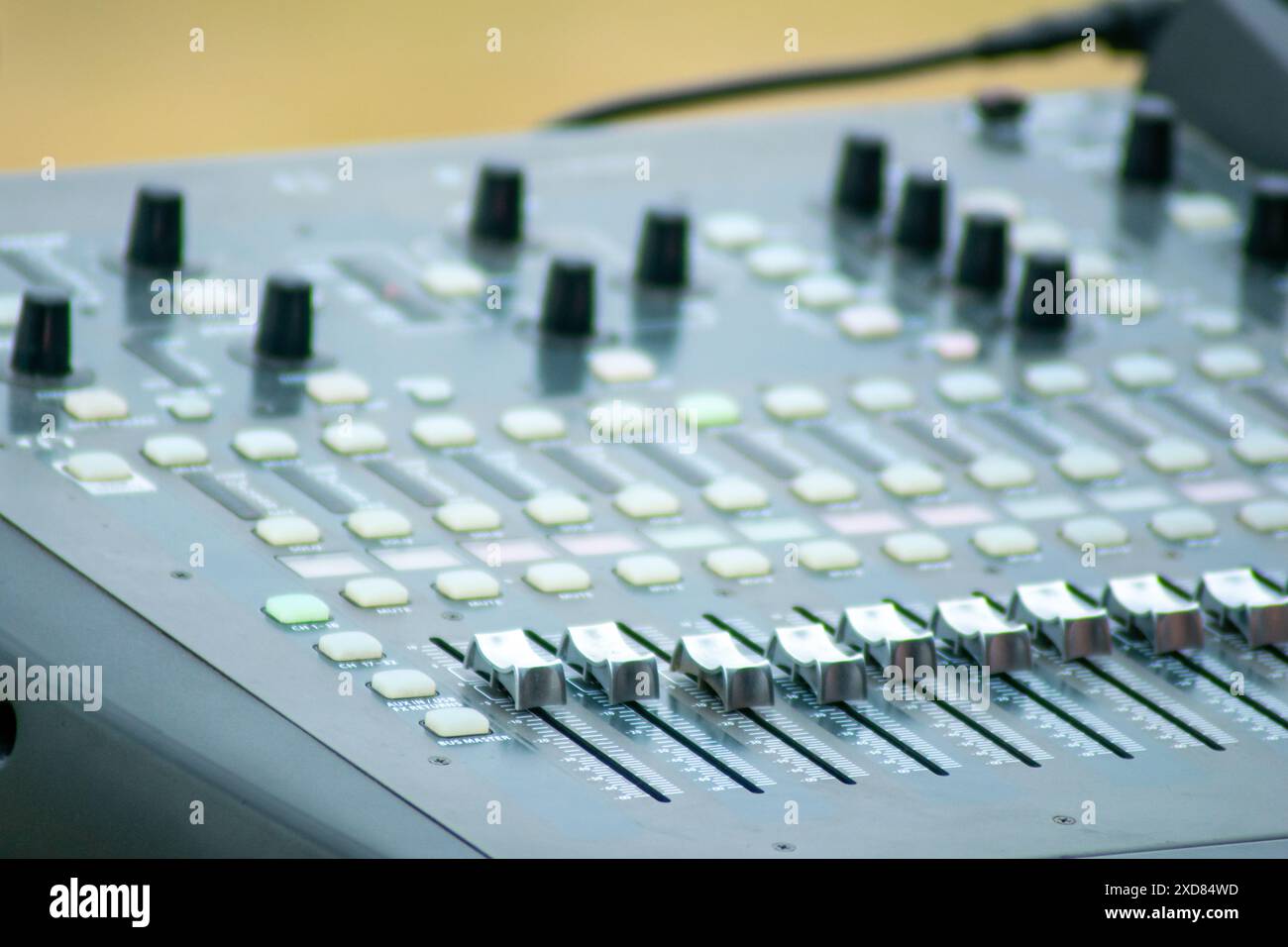 detail of a professional sound system mixing console, audio equipment ...