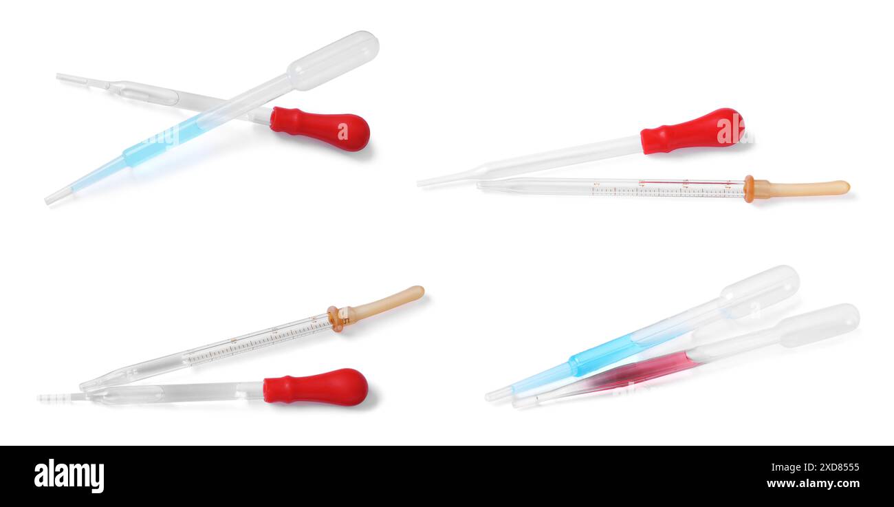 Pipettes isolated on white, set. Medical equipment Stock Photo - Alamy