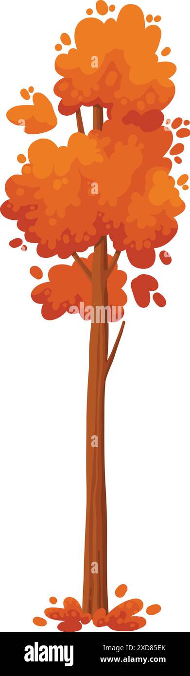 Colorful autumn tree. Cartoon yellow orange fall tree and autumnal ...