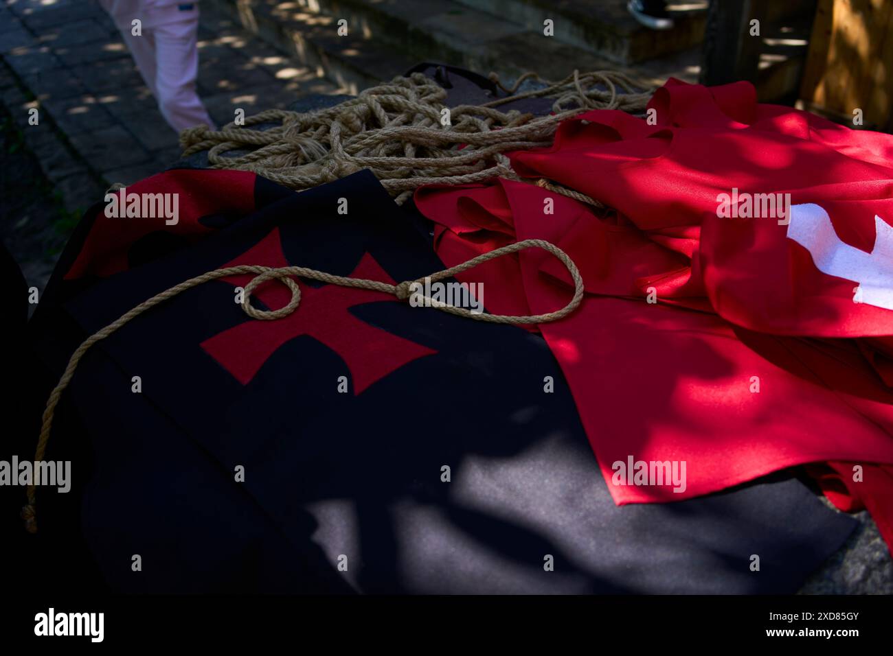 capes of knights of two teams to a knight's town for children Stock ...