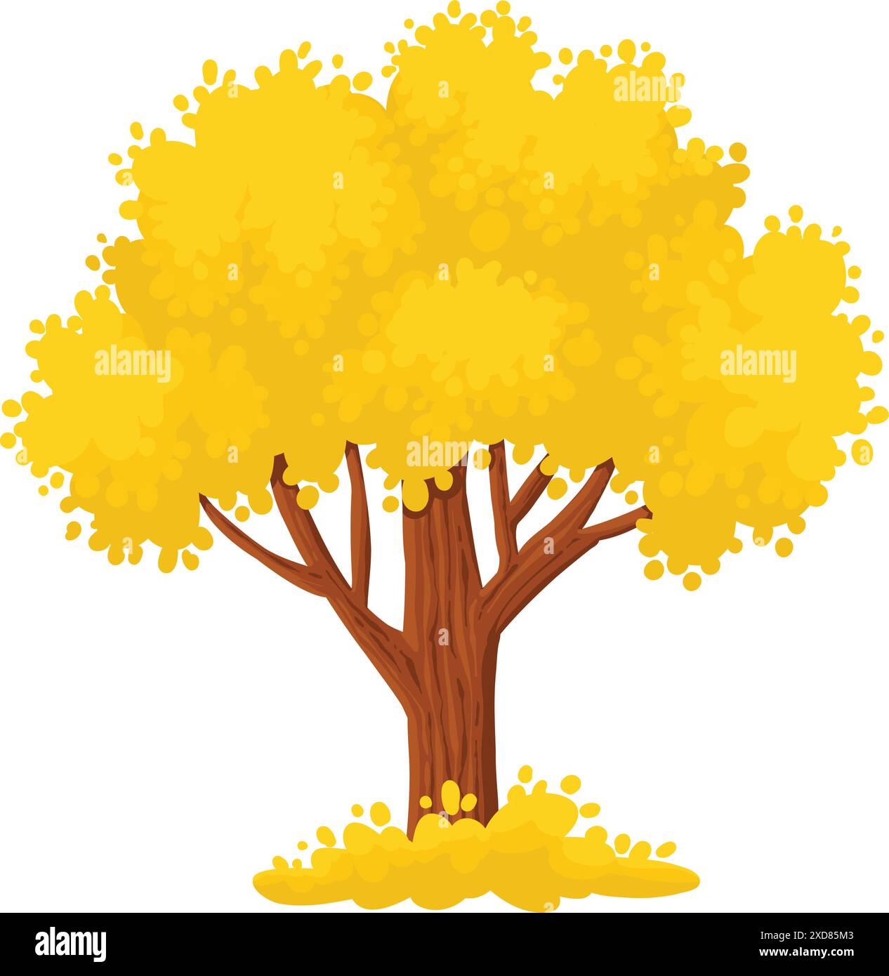 Colorful autumn tree. Cartoon yellow orange fall tree and autumnal ...