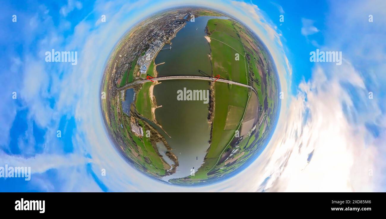 Aerial view, Emmerich Rhine bridge and view of town, Rhine river, globe ...