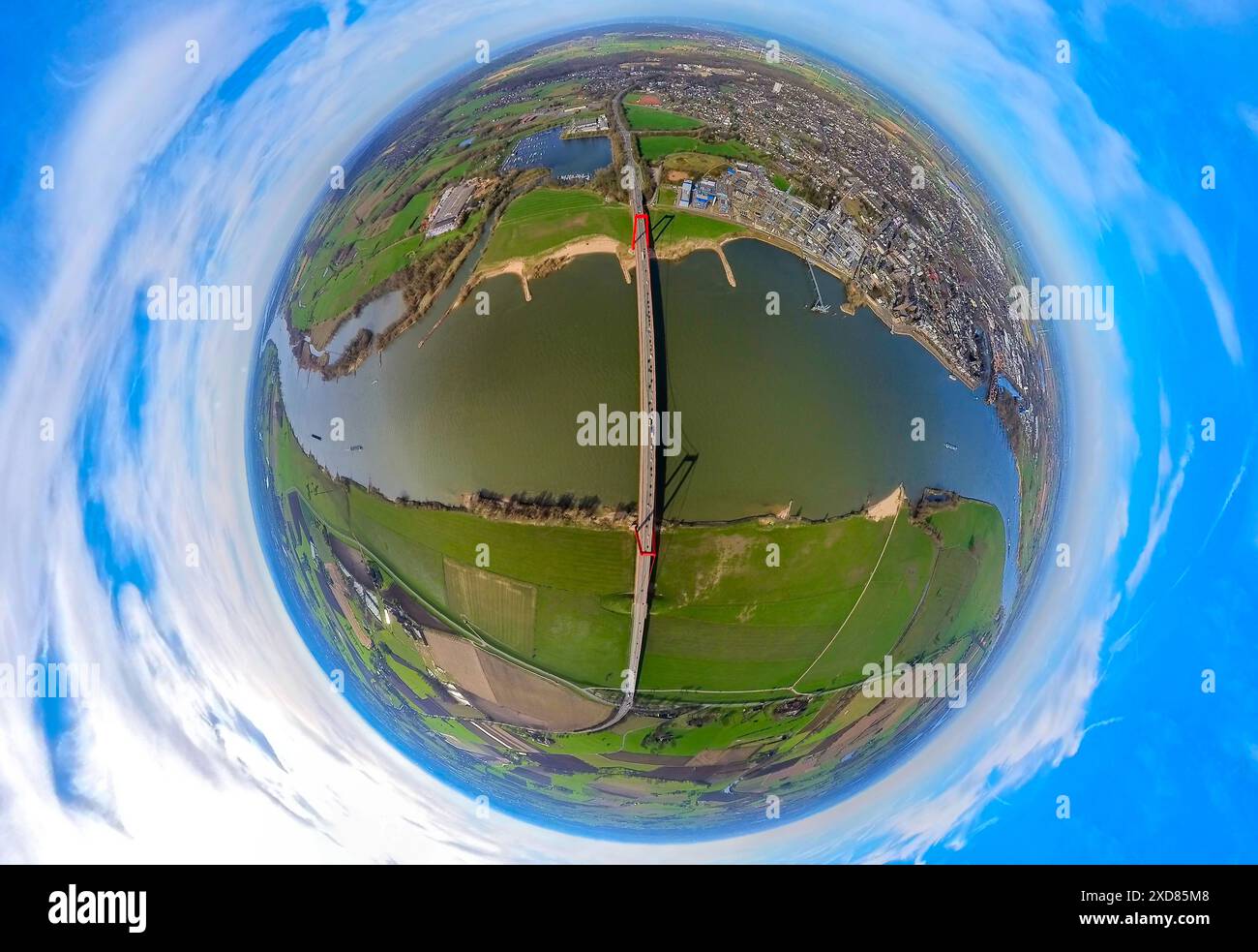 Aerial view, Emmerich Rhine bridge and view of town, Rhine river, globe ...