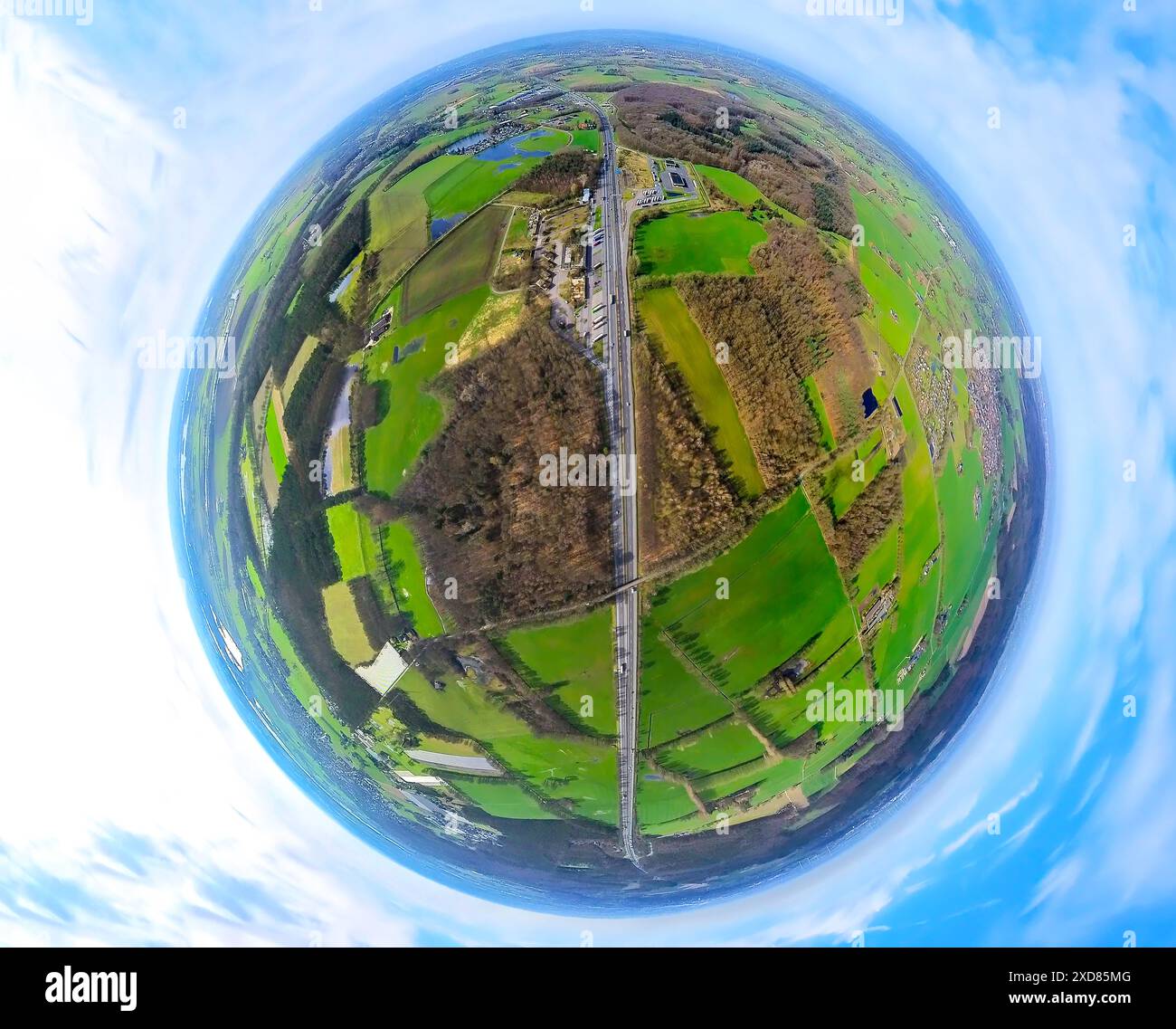 Aerial view, German-Dutch border, border crossing point Elten, globe ...