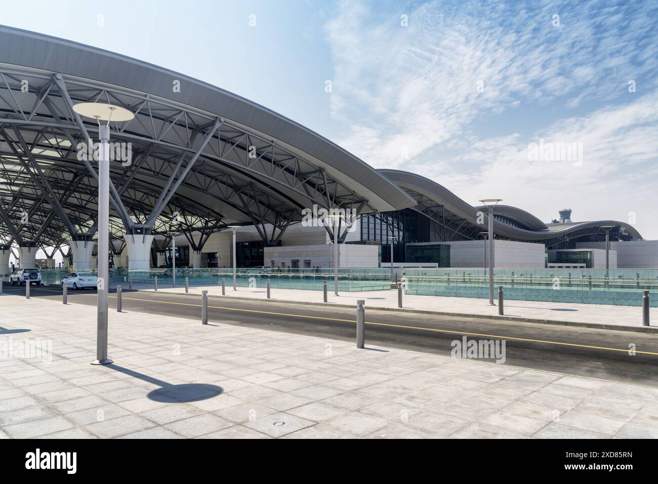 View of Muscat International Airport in Oman on blue sky background ...