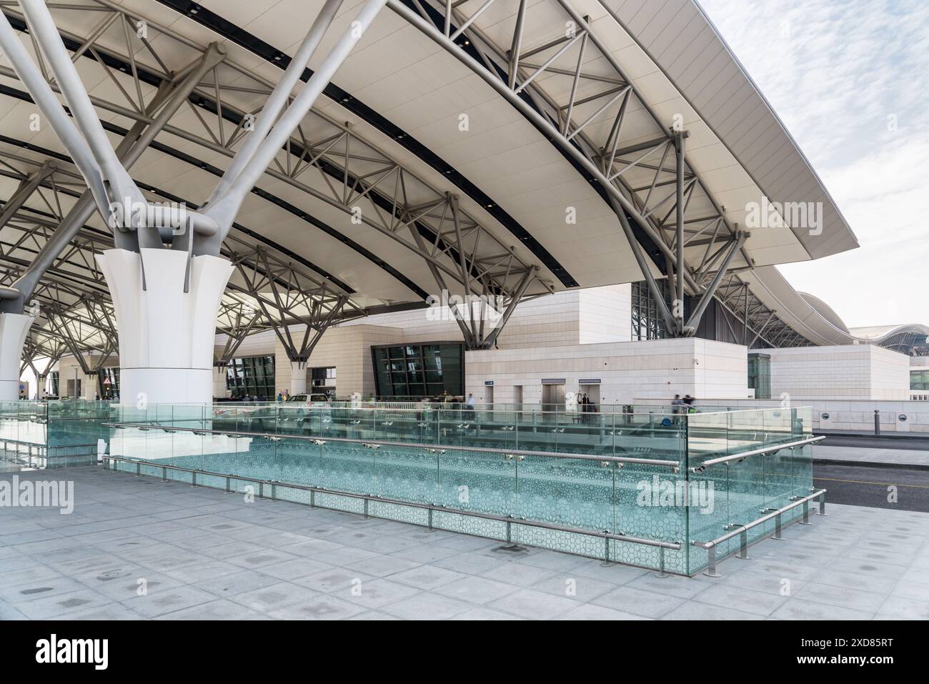 View of Muscat International Airport in Oman on blue sky background ...