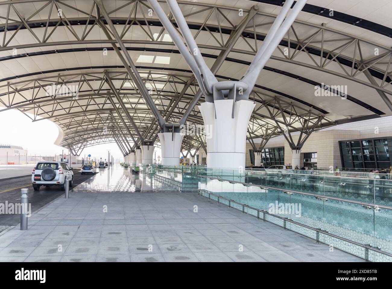 View of Muscat International Airport in Oman on blue sky background ...