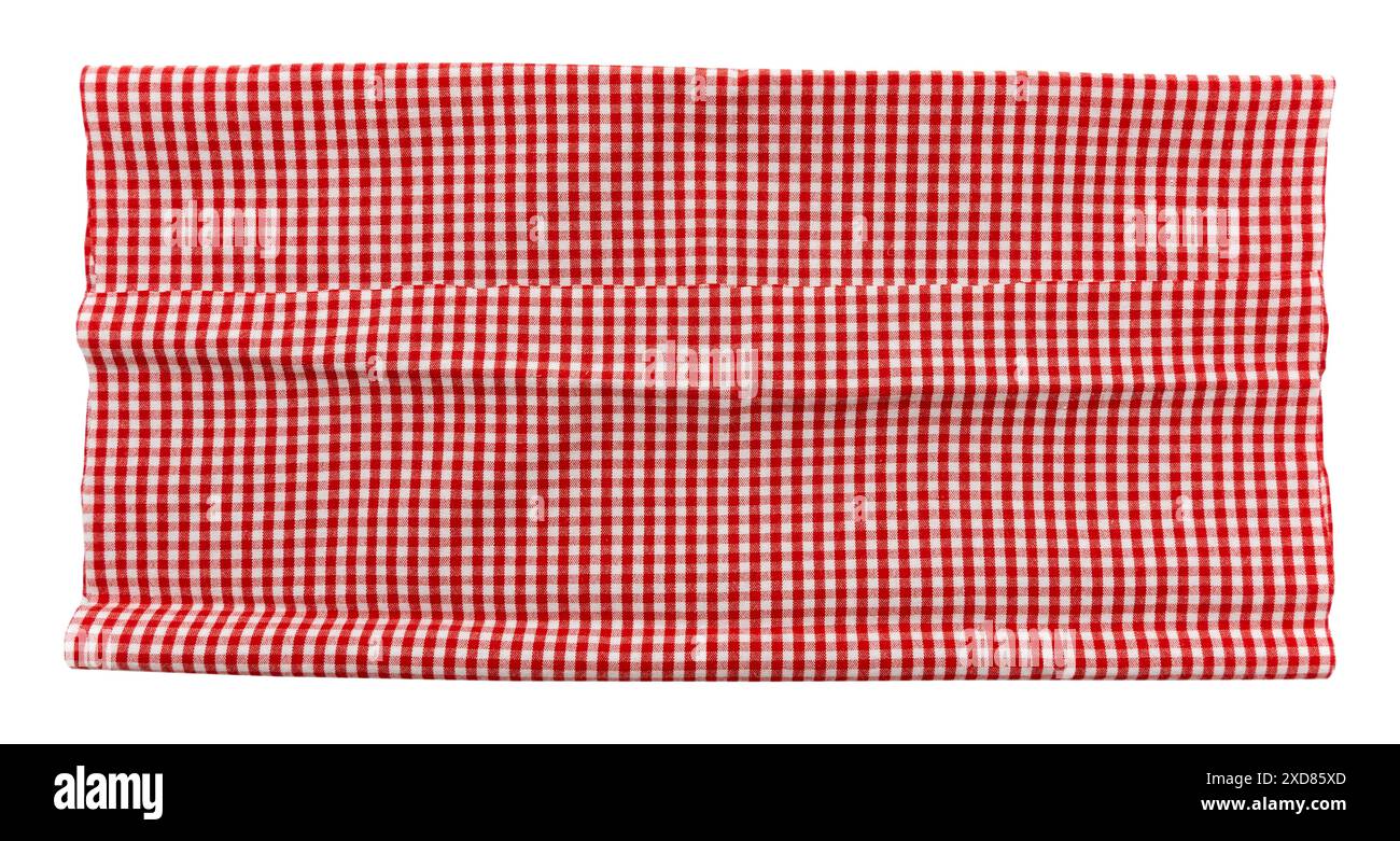 Piece of torn crumpled checkered fabric on a white background. Textile ...