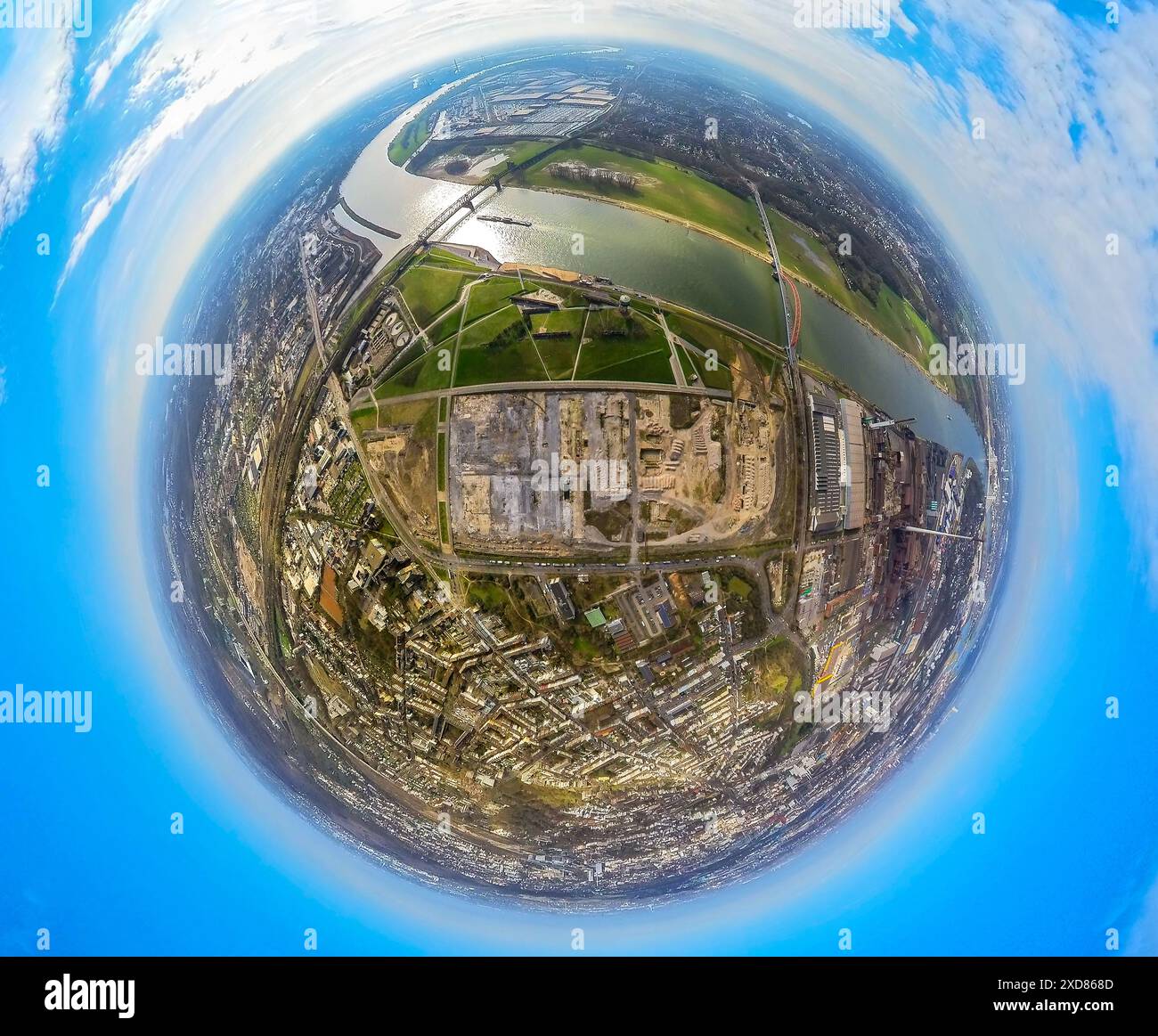Aerial view, Rheinpark Duisburg on the river Rhine, planned residential ...