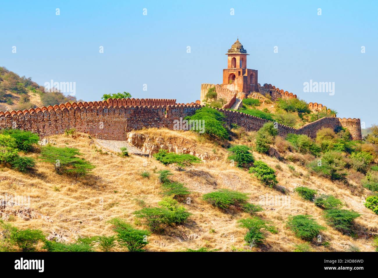 Scenic fortress wall and watchtower of the Amer Fort and Palace (Amber ...