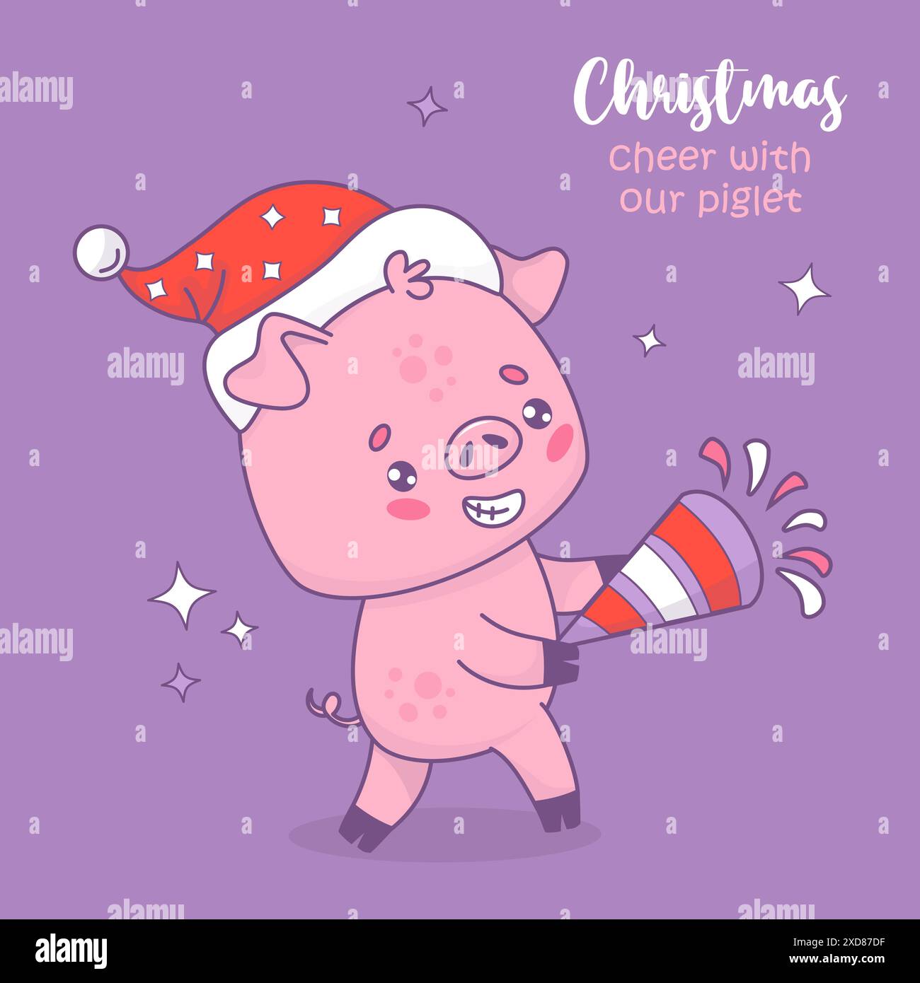 Christmas happy pig in Santa hat with festive cracker. Vector ...
