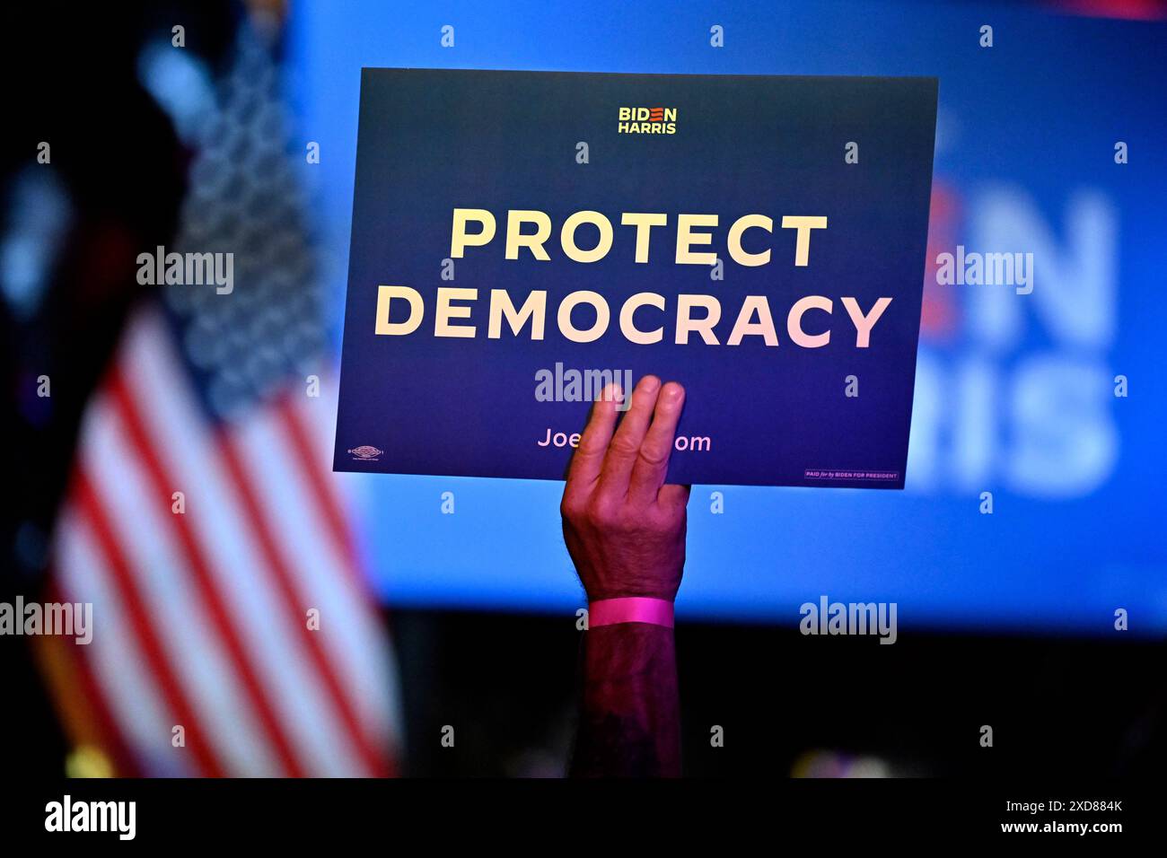 Las Vegas, Nevada, USA. 20th June, 2024. A supports displays a Protect ...