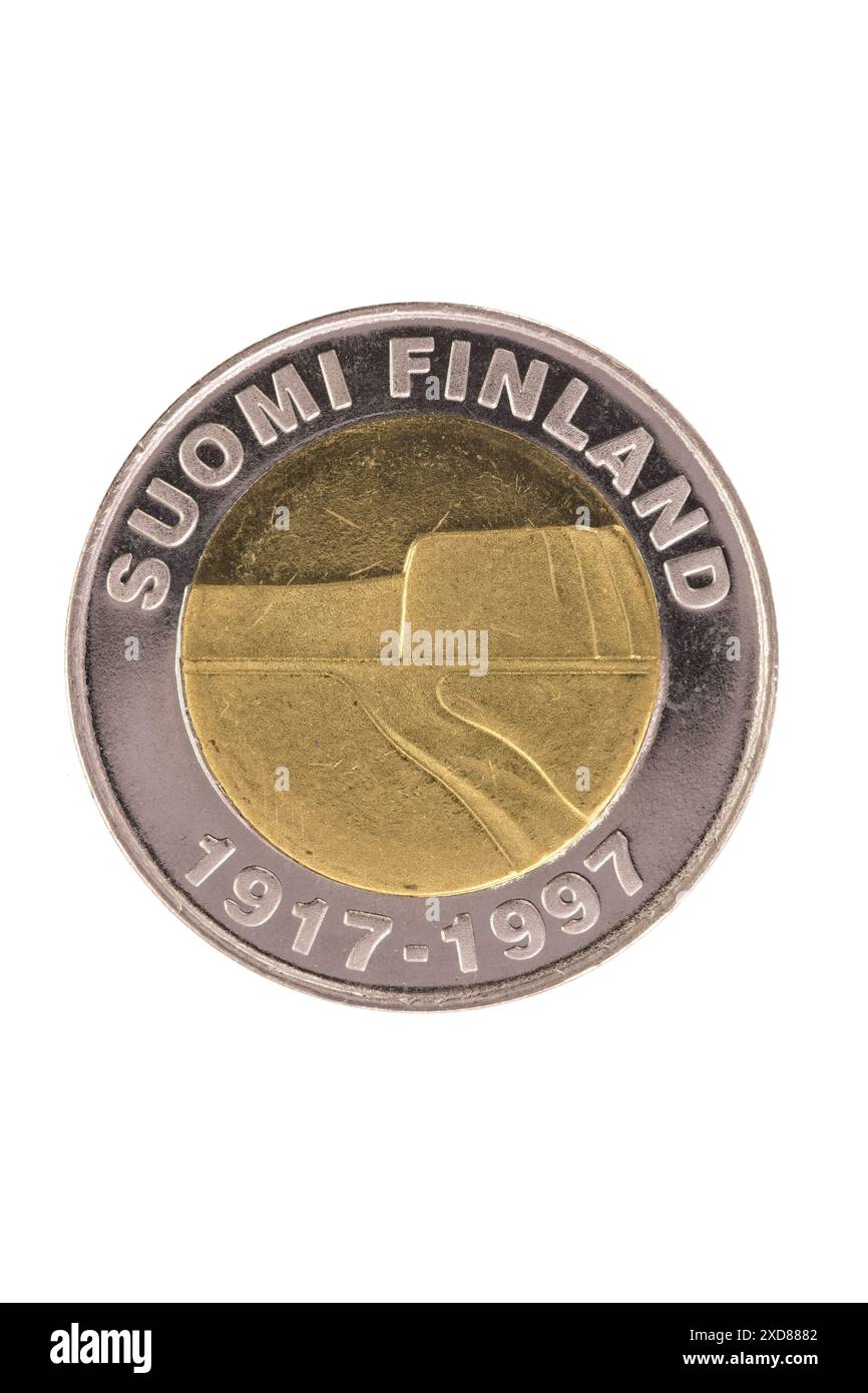 Closeup of backside of 25 markkaa commemorative coin of 80 year ...