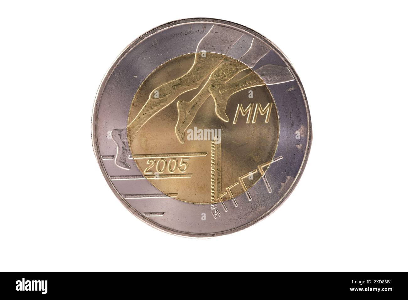 Closeup of backside of 5 euro commemorative coin of 2005 World ...