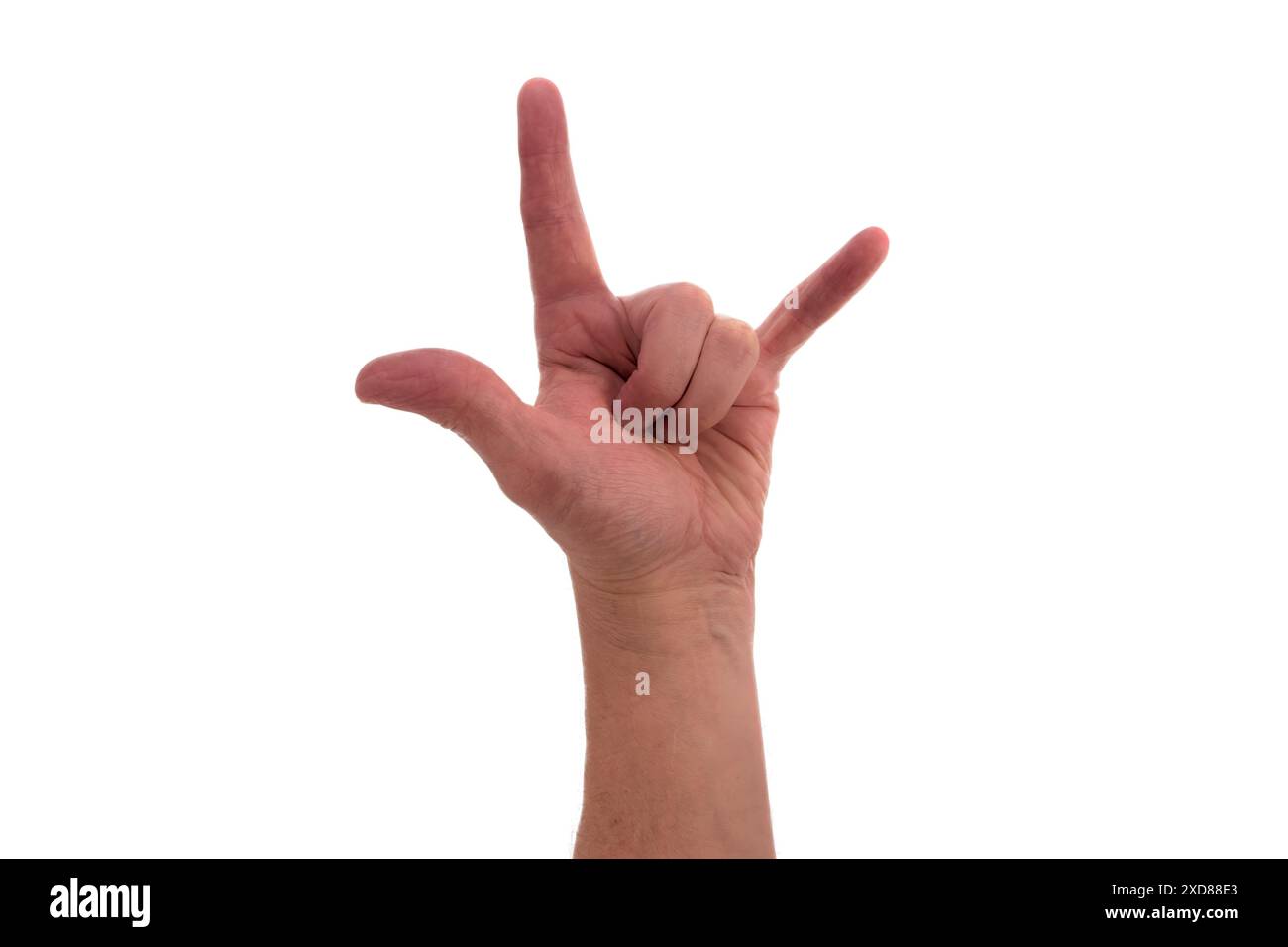 Hand signs. I love you. Male hand representing english letter meaning I ...